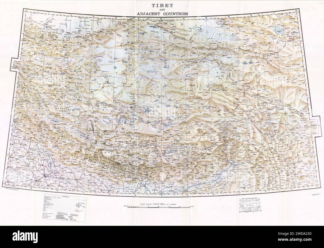 1919 Survey of India map of Tibet and Adjacent Countries Stock Photo ...