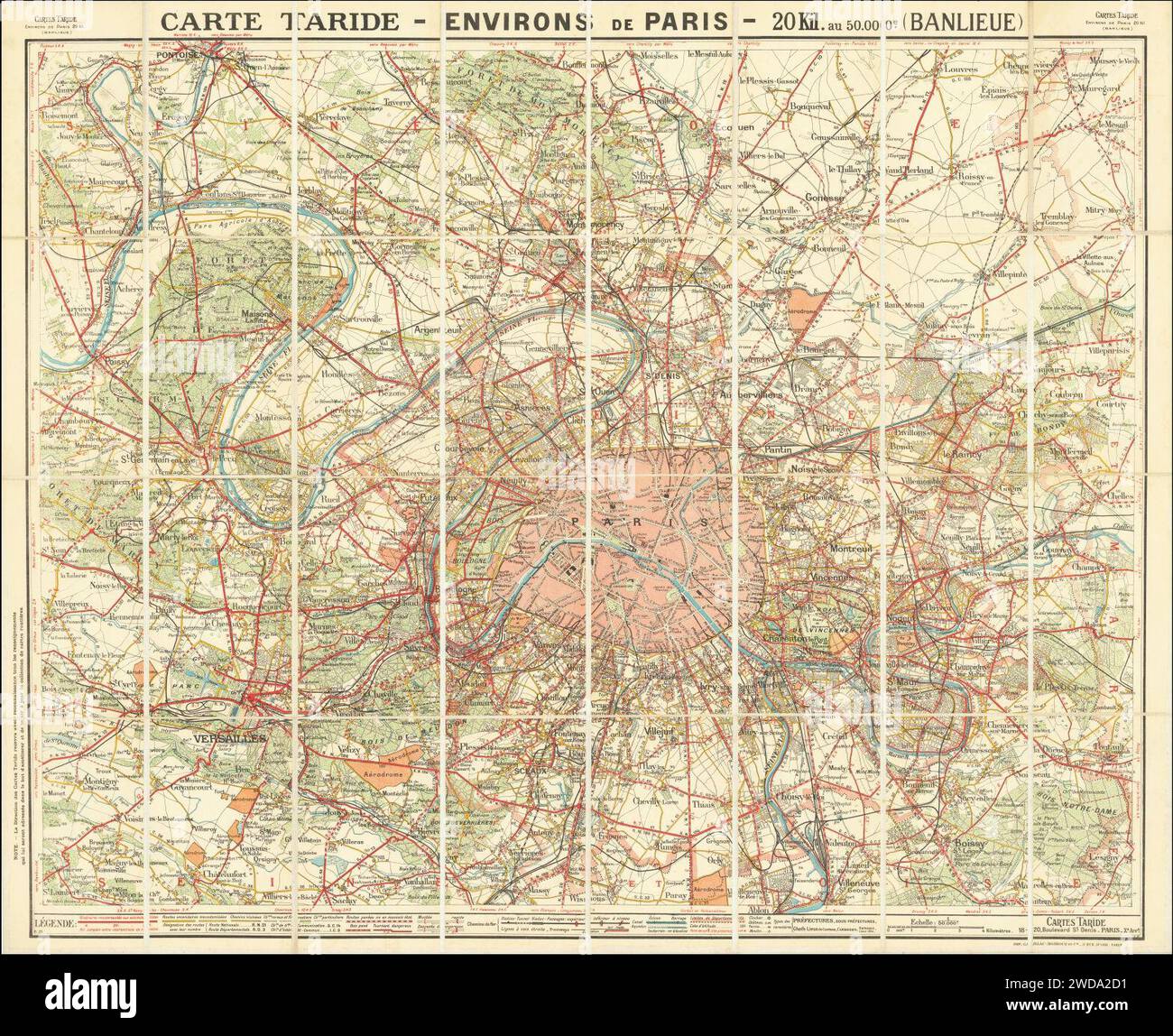 1920 map of the environs of Paris by A. Taride Stock Photo - Alamy