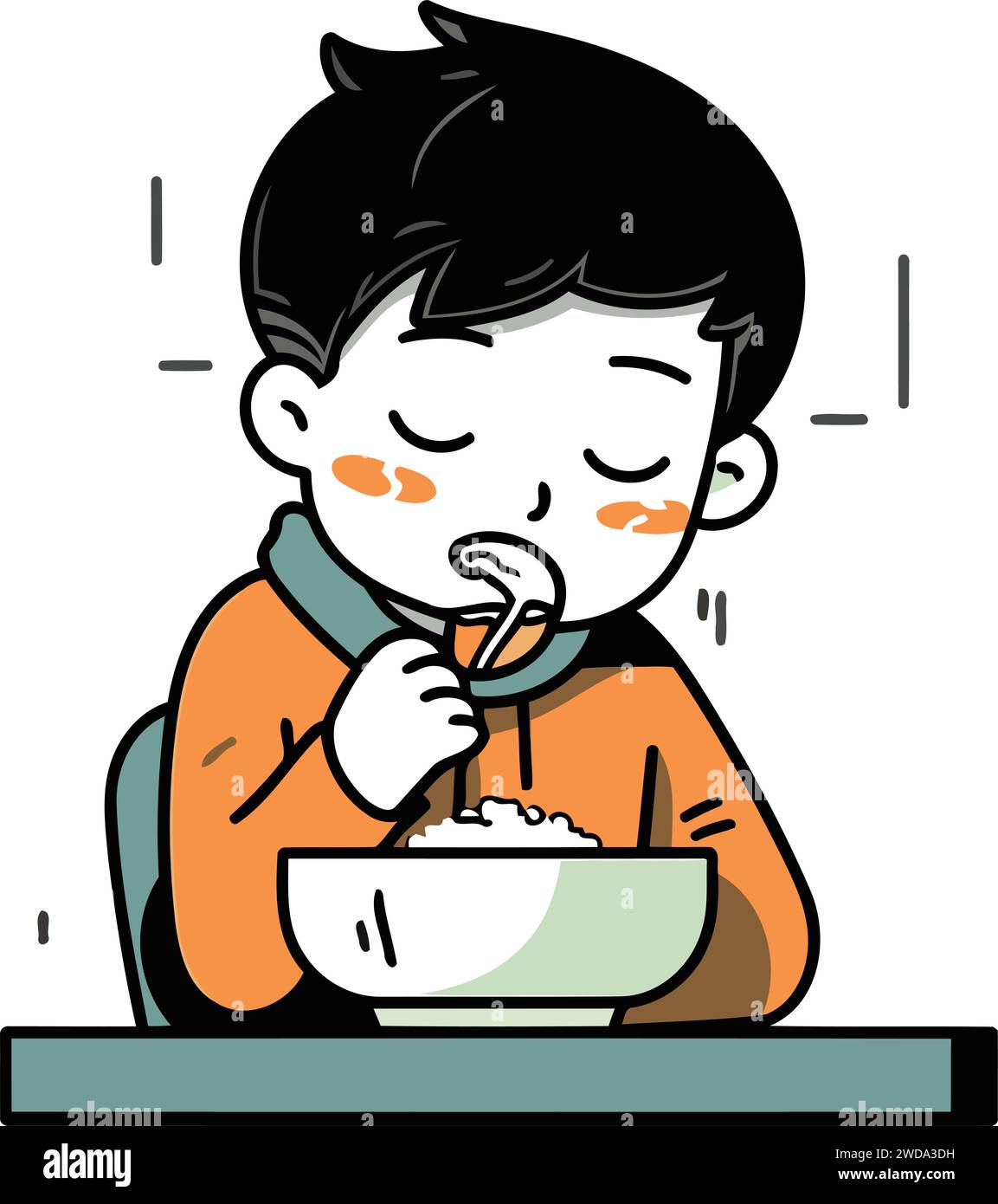 Child eating bowl of rice Stock Vector Images - Alamy