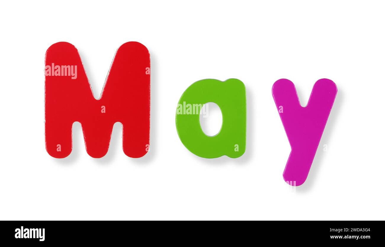 May word in coloured magnetic letters Stock Photo - Alamy