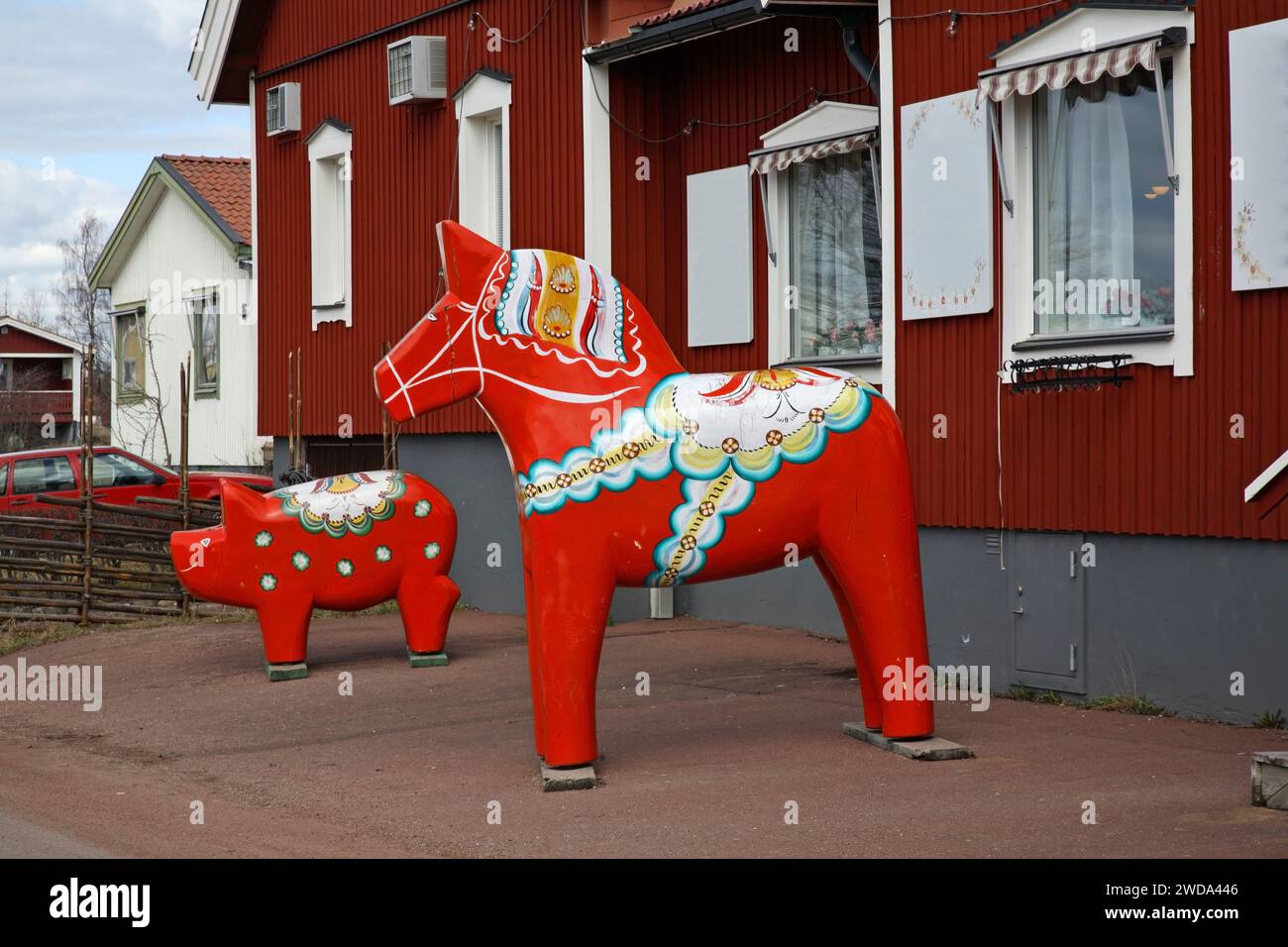 Dalecarlian (Dala) horse in Nusnas. Dalarna county. Sweden Stock Photo ...