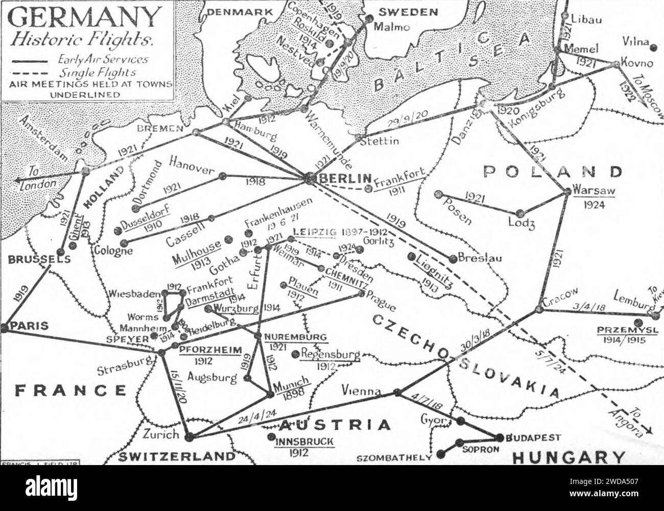 1925 Map of Air Routes in Germany Stock Photo - Alamy