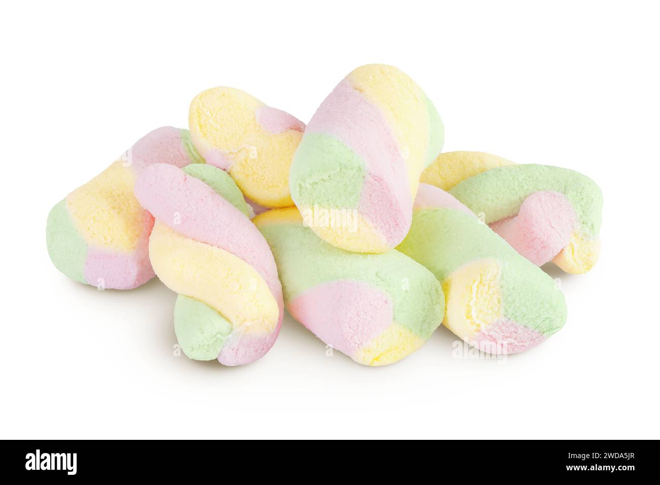 Colorful mini marshmallows isolated on white background with full depth ...