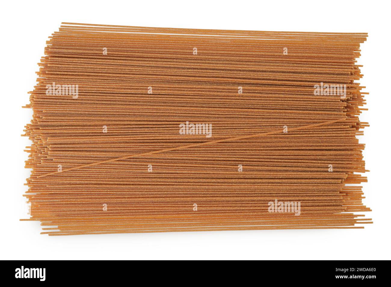raw wholegrain spaghetti isolated on a white background. Top view. Flat ...