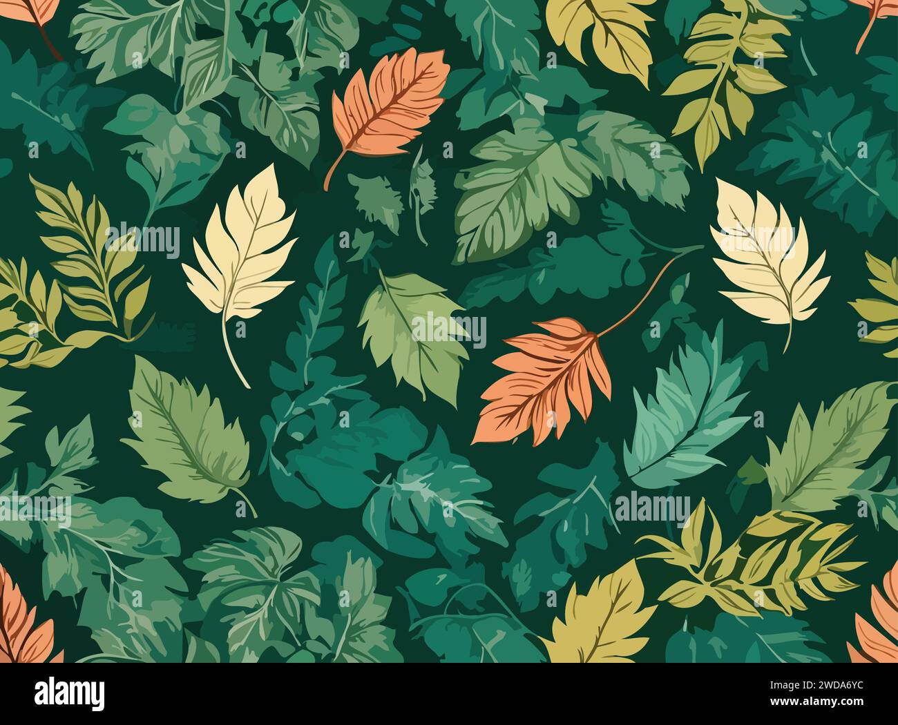 Nature's intricate dance, a seamless pattern of leaves on the dark ...