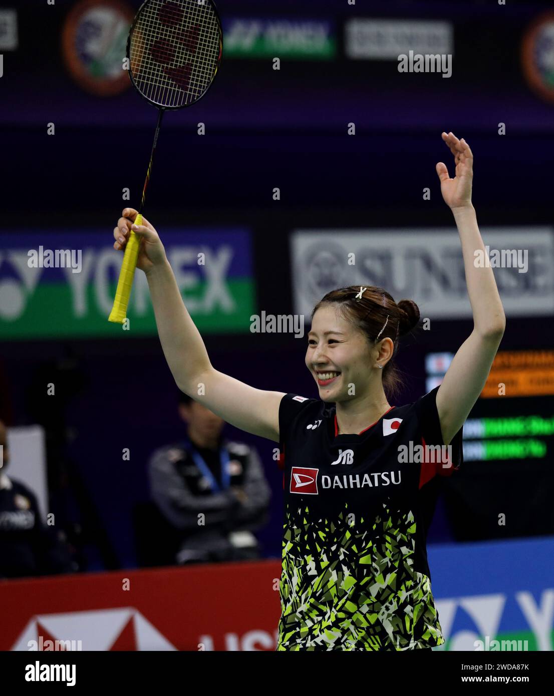 New Delhi, India. 19th Jan, 2024. Japan's Chiharu Shida reacts against ...