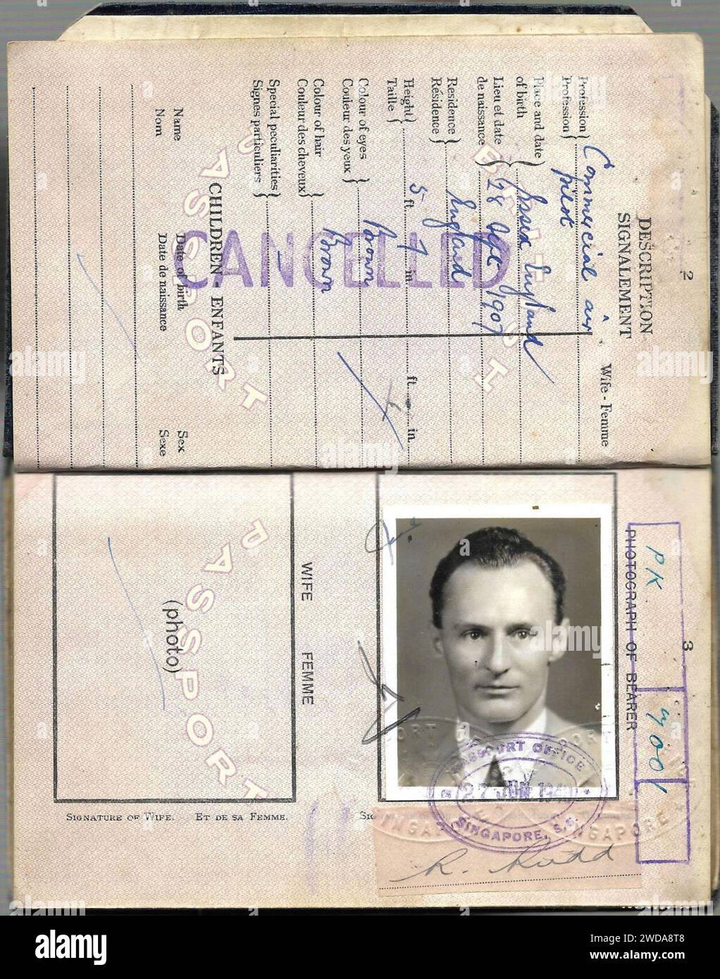 1940 British Straits Settlements colonial war-time passport issued to a ...