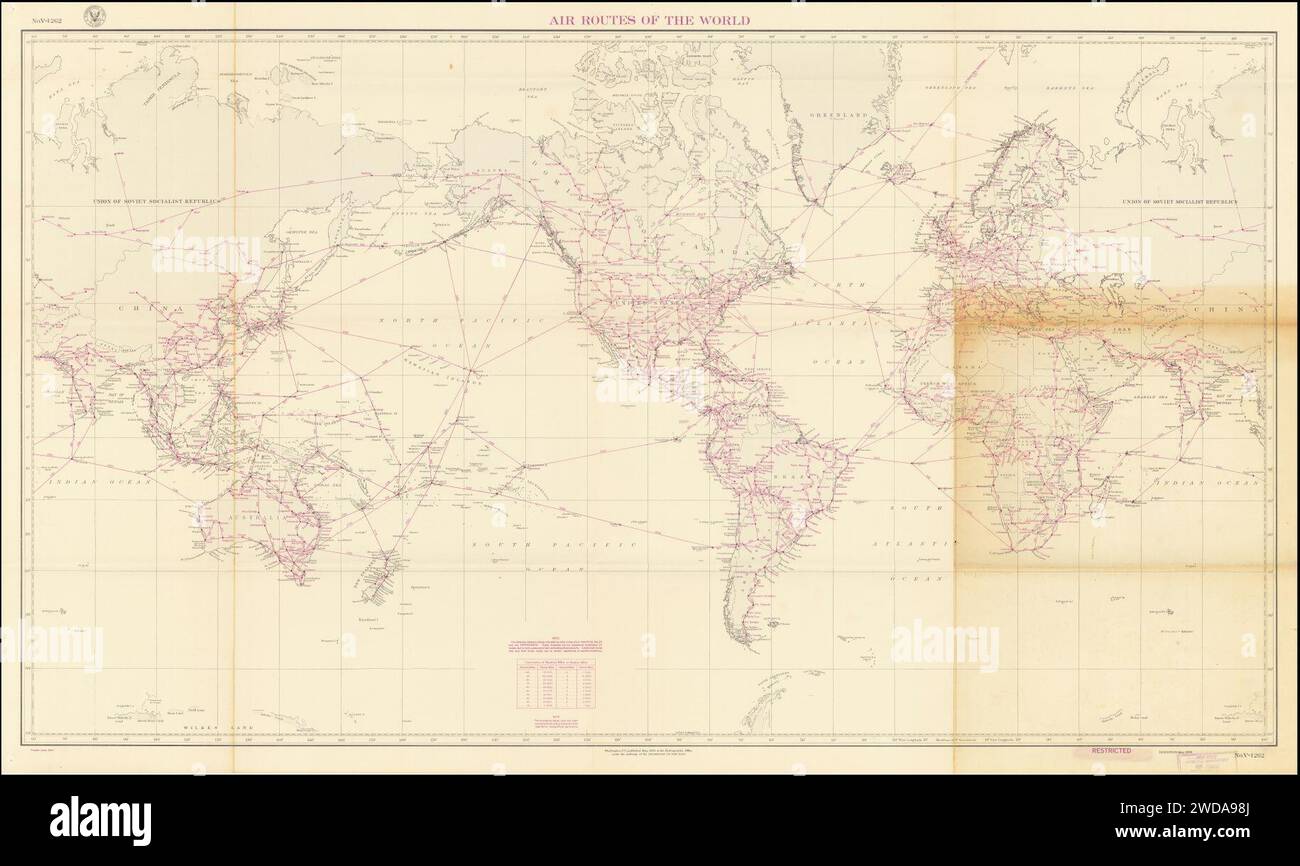 1943 map of showing the Air Routes Around The World Stock Photo - Alamy