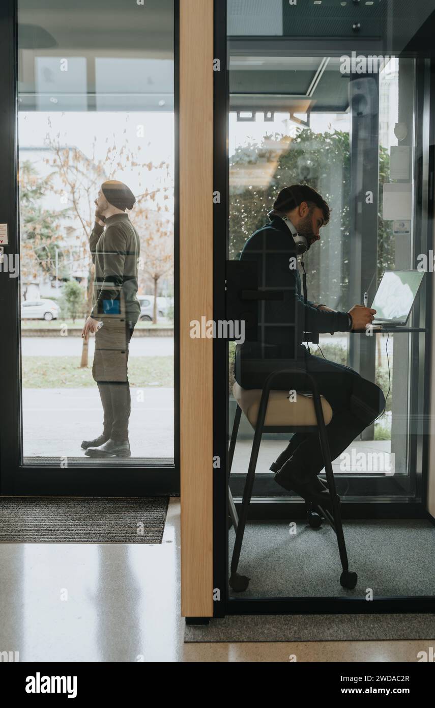 Confident businessman discussing innovative strategies for business ...