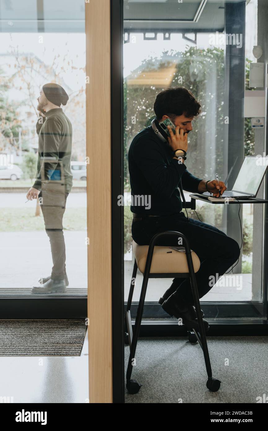 Confident businessman discussing innovative strategies for business ...