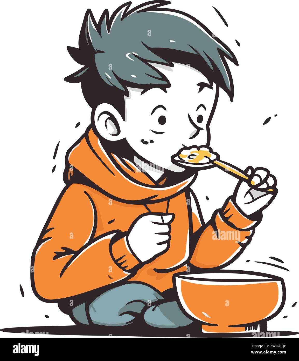 Boy eating his plate of soup Stock Vector Images - Alamy
