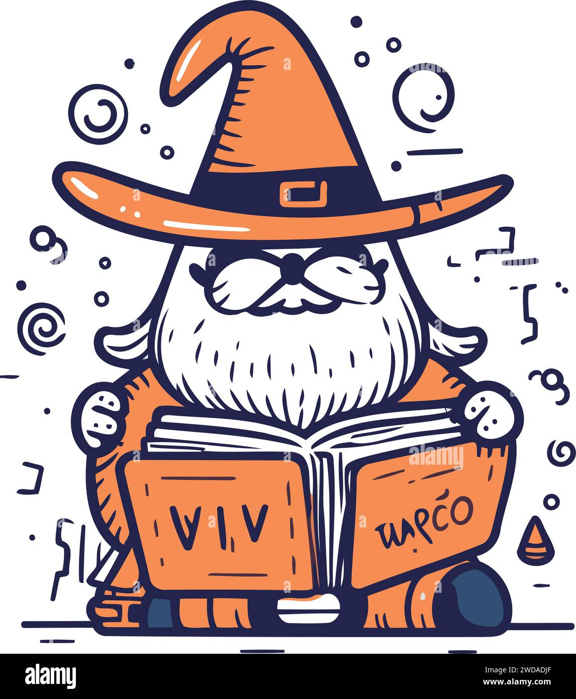 Witch with book. Vector illustration in doodle style Stock Vector Image ...