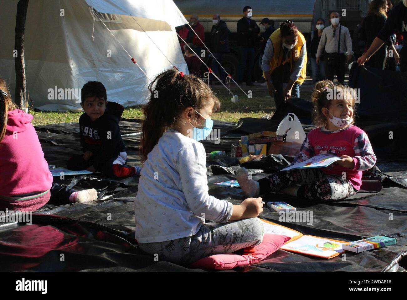 2020 Aegean Sea earthquake - people staying in the tent after the ...
