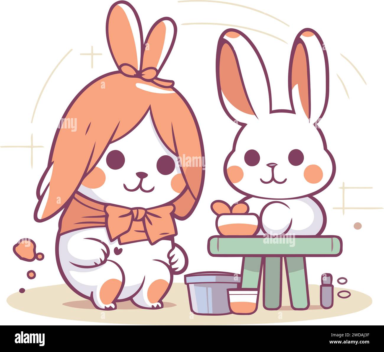 Cute little girl and rabbit in cartoon style. Vector illustration Stock ...