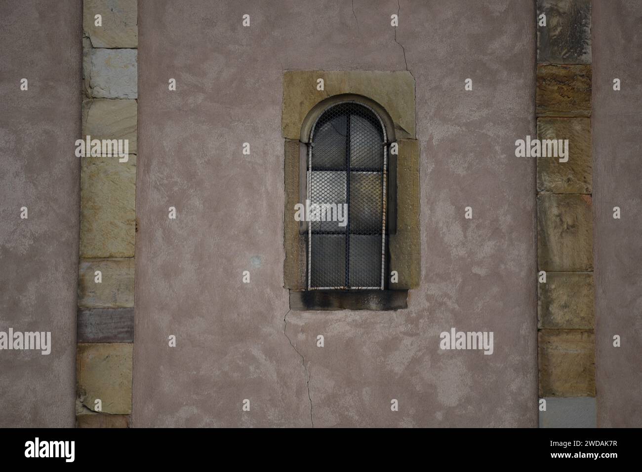 Lancet window on the facade of the Romanesque style Église Saints ...