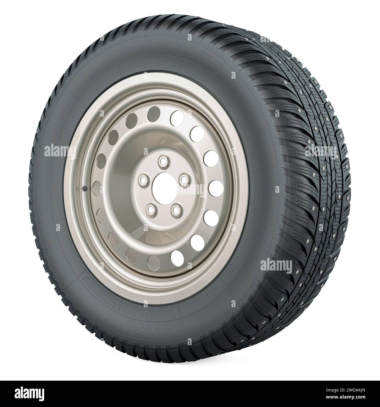 Car steel wheel with tire. 3D rendering isolated on white background ...