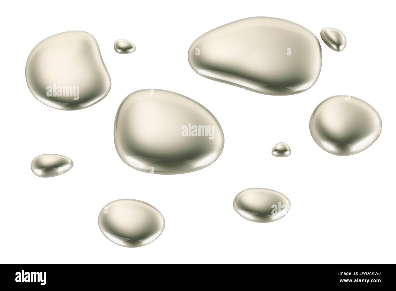 Melted silver drops, 3D rendering isolated on white background Stock ...