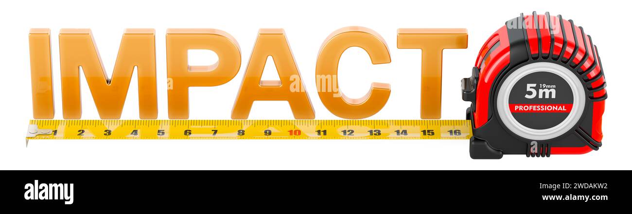 Impact concept with measuring tape, 3D rendering isolated on white ...