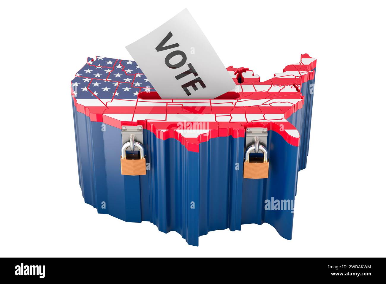 Voting in the US, concept. Ballot box as the USA map. 3D rendering ...