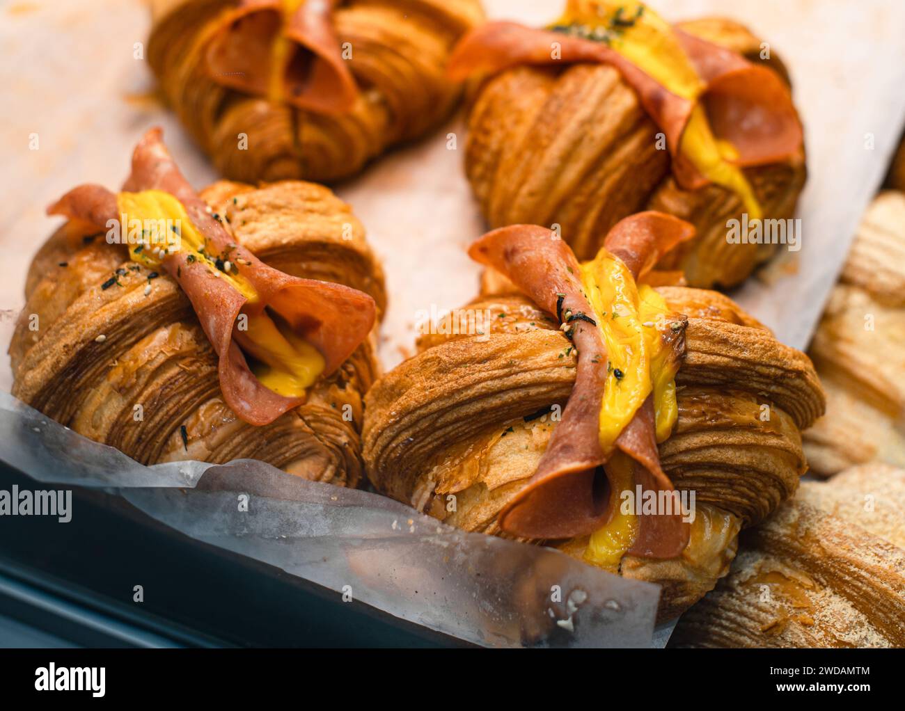 The Delicious bread placed on wooden shelves, these breads have ...