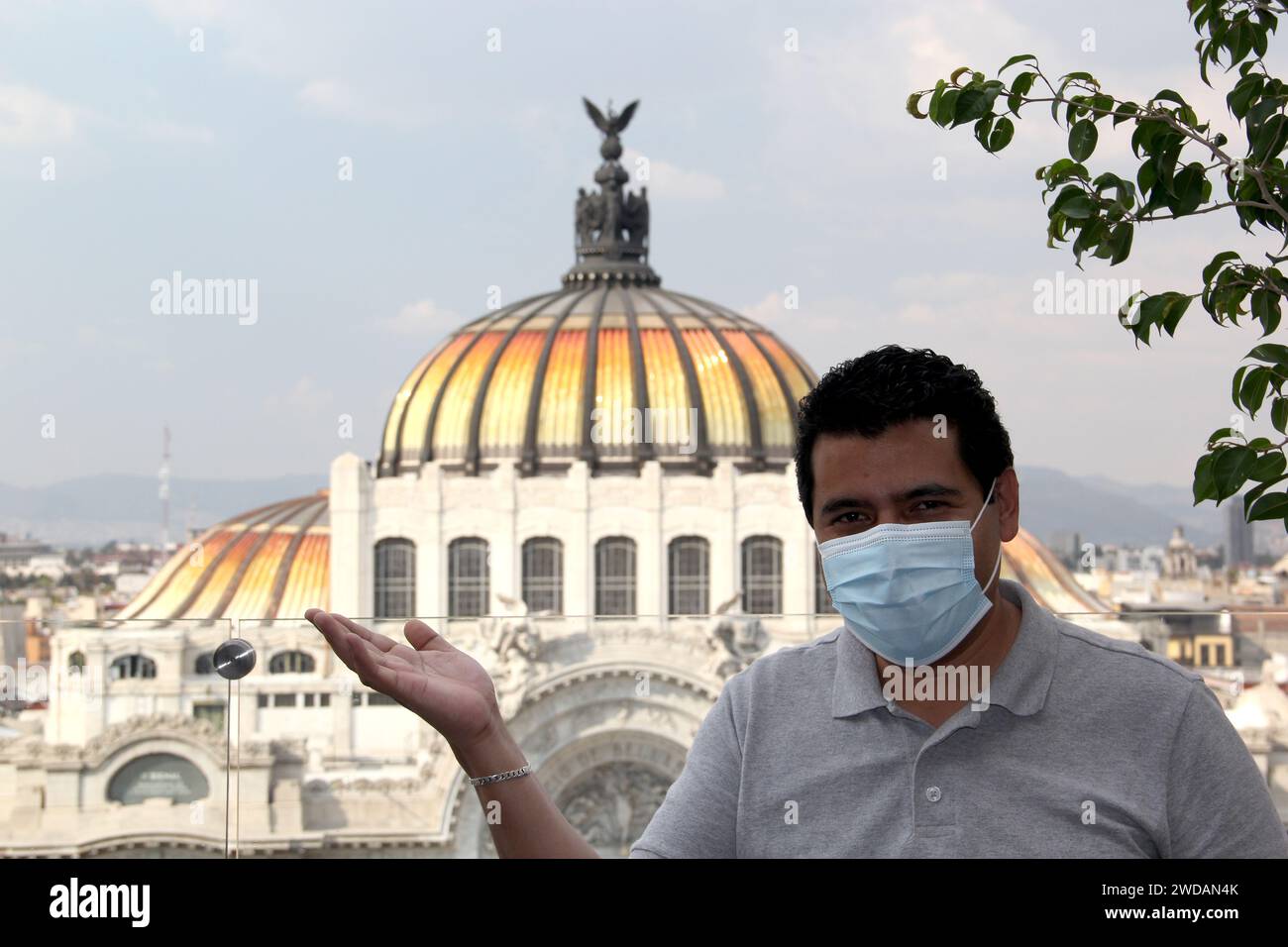 Latin man with protection mask in mexico city with the new normal and ...
