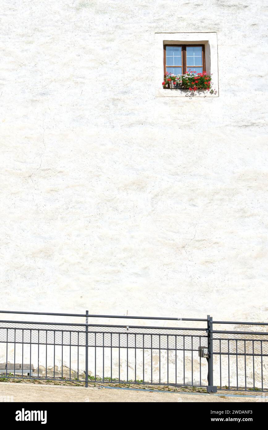 Vintage Window and Flower Box Europe. Rustic wall, window and a planter ...