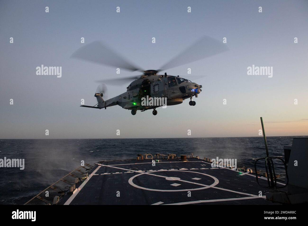 191129CJ510-0376 French navy NH90 helicopter departs the flight deck of ...