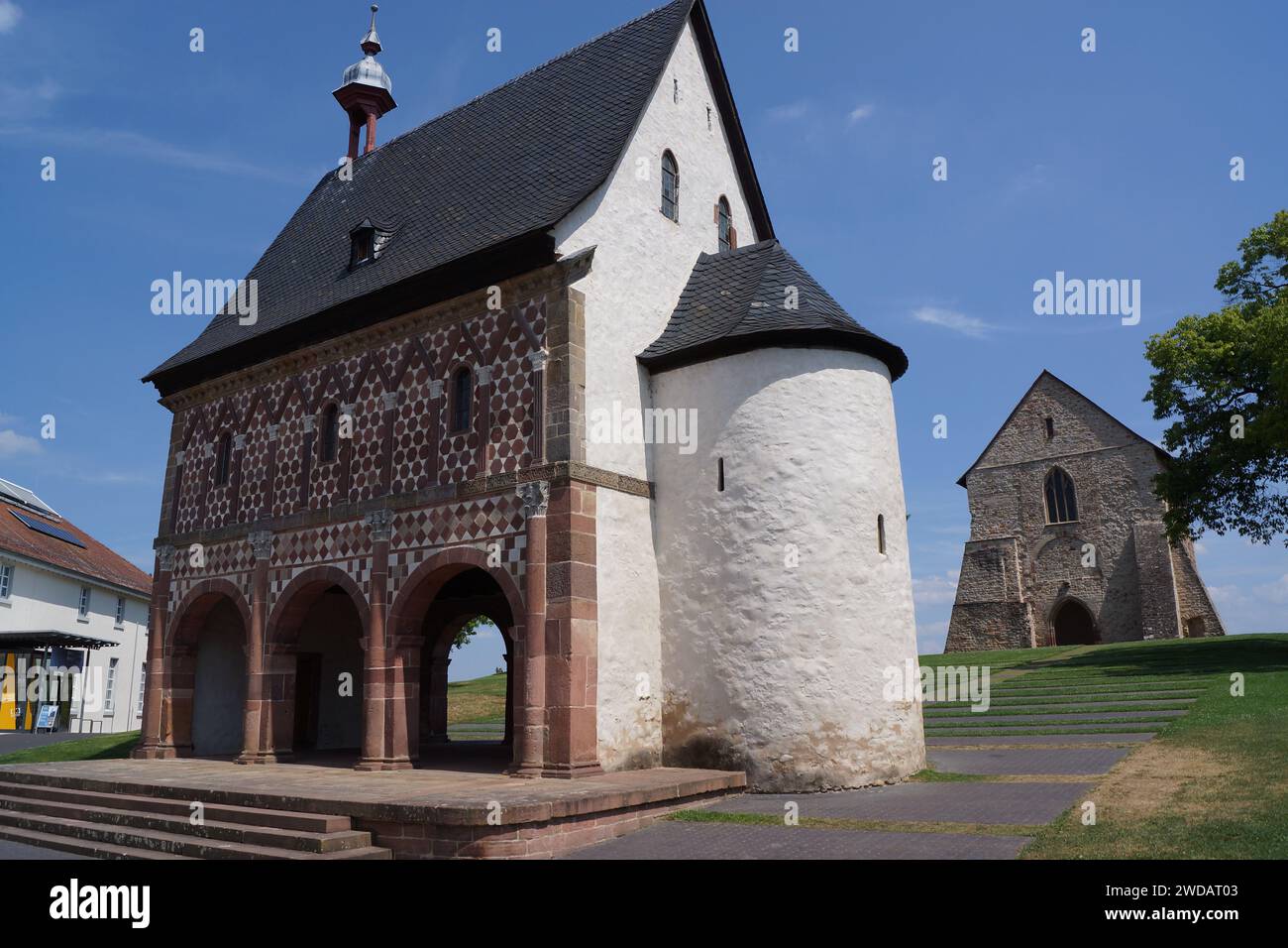 Gatehouse of Lorsch Abbey, Hesse, Germany, on a sunny summer day ...