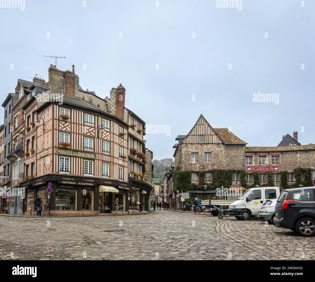 Historic buildings in the ancient port town of Honfleur, Normandy ...