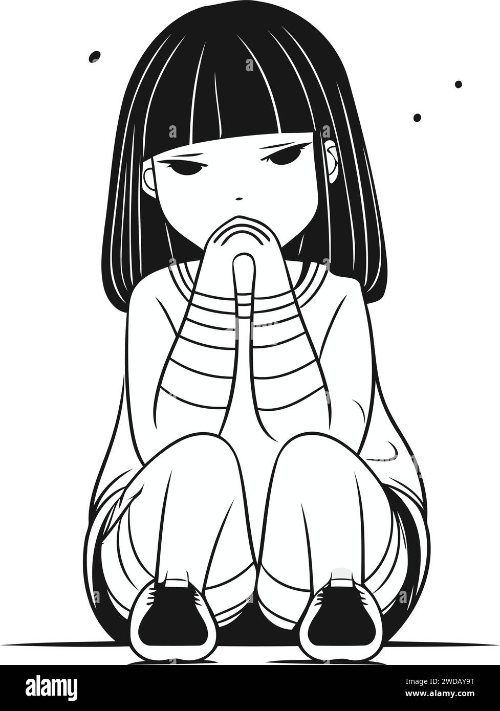 Sad Girl Sitting On The Floor Vector Illustration In Black And White Stock Vector Image And Art