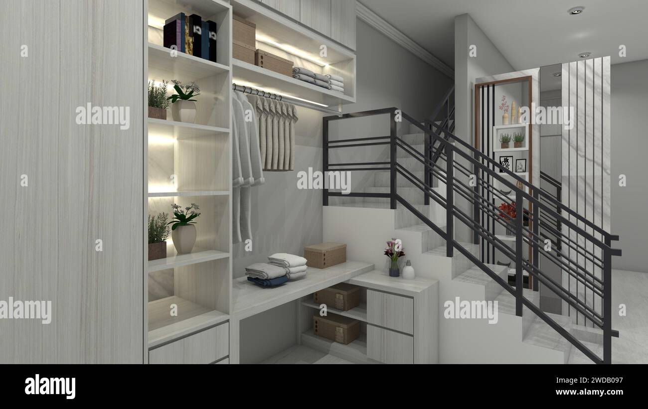 Modern Wardrobe Stairs Storage Compartment and Wall Panel Partition ...
