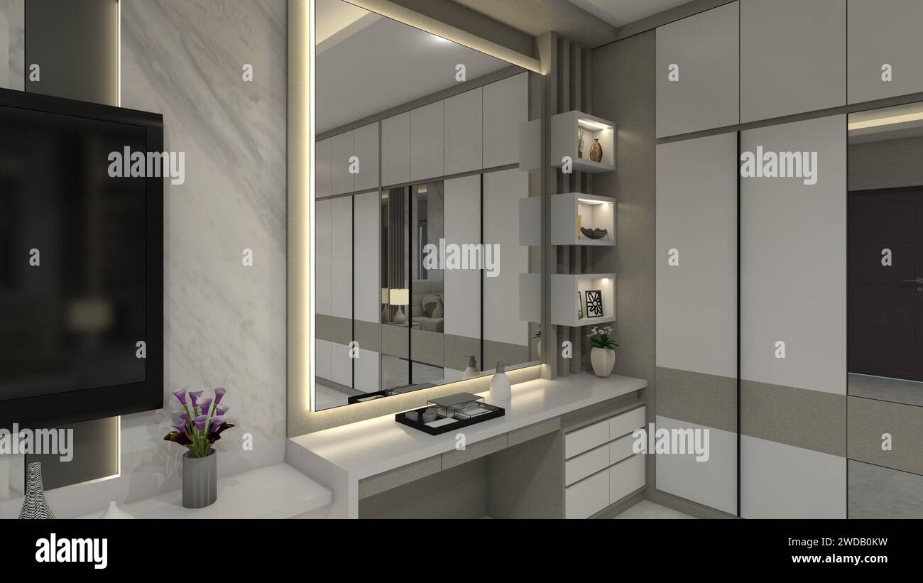 Modern Dressing Table Design with Mirror Panel and Interior Lighting ...