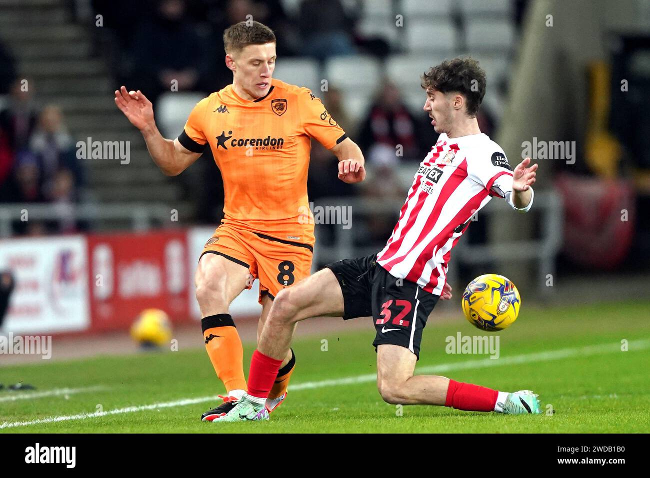 Hull City's Greg Docherty (left) and Sunderland's Trai Hume battle for ...