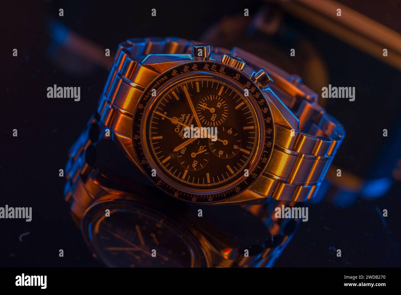 Milan, Italy - January 19, 2024: close up on a Omega Speedmaster ...