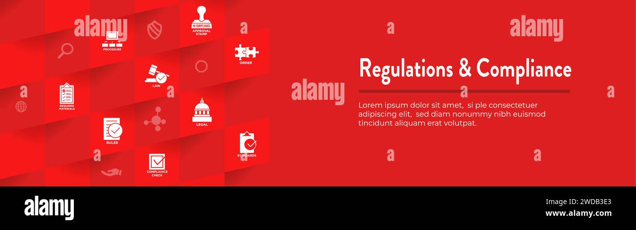Regulations and Compliance Web Header Banner - Icon Set - Governmental ...