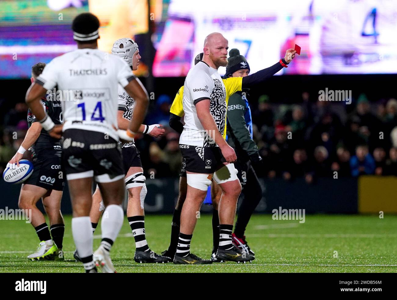 Bristol Bears' Josh Caulfield leaves the pitch after being shown a red ...