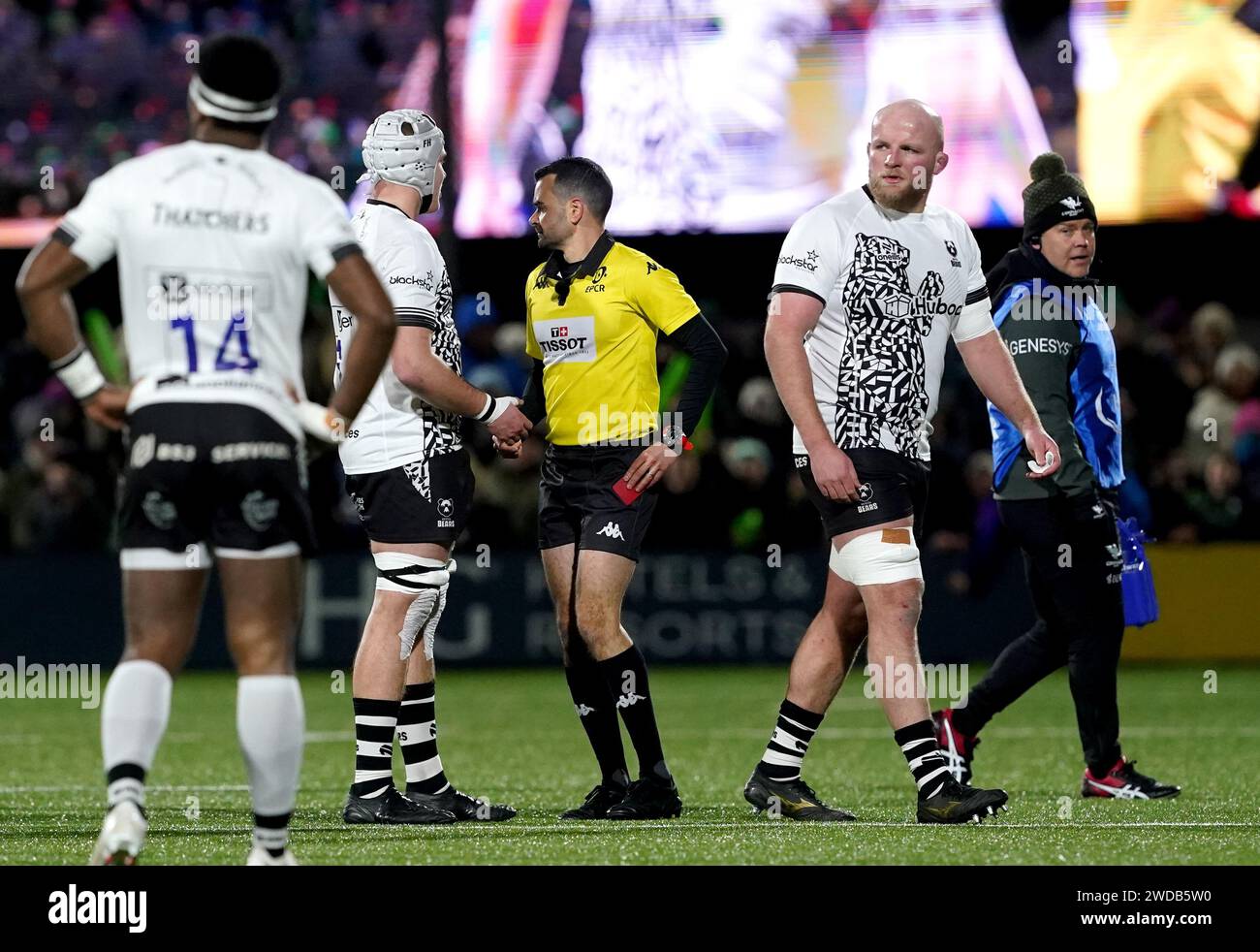 Bristol Bears' Josh Caulfield leaves the pitch after being shown a red ...