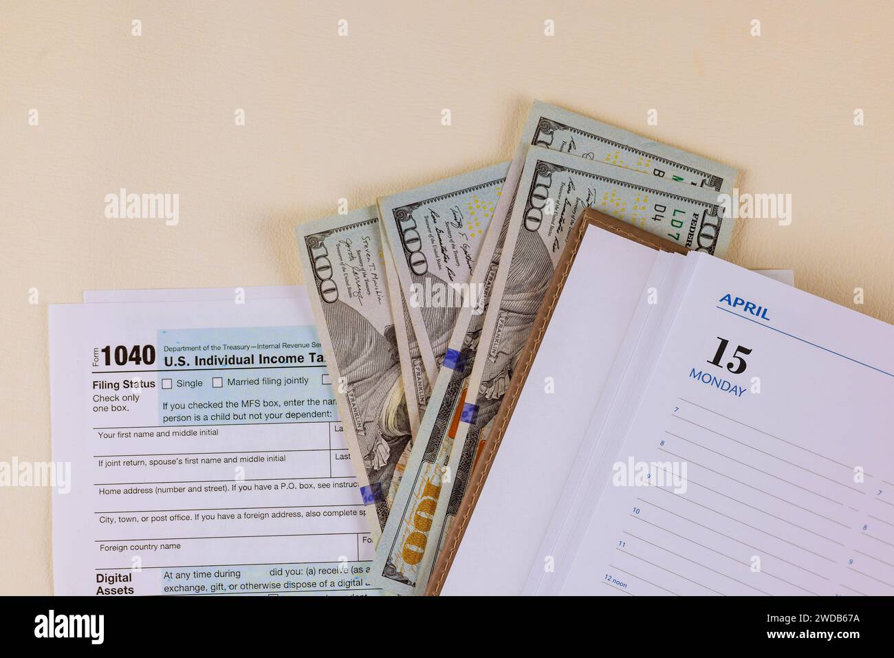 Individual income tax forms 1040 are prepared by accounting office ...