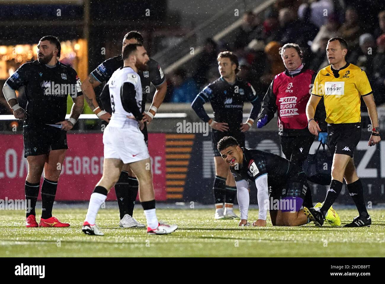 Referee Matthew Carley (right) during a stop in play during the ...