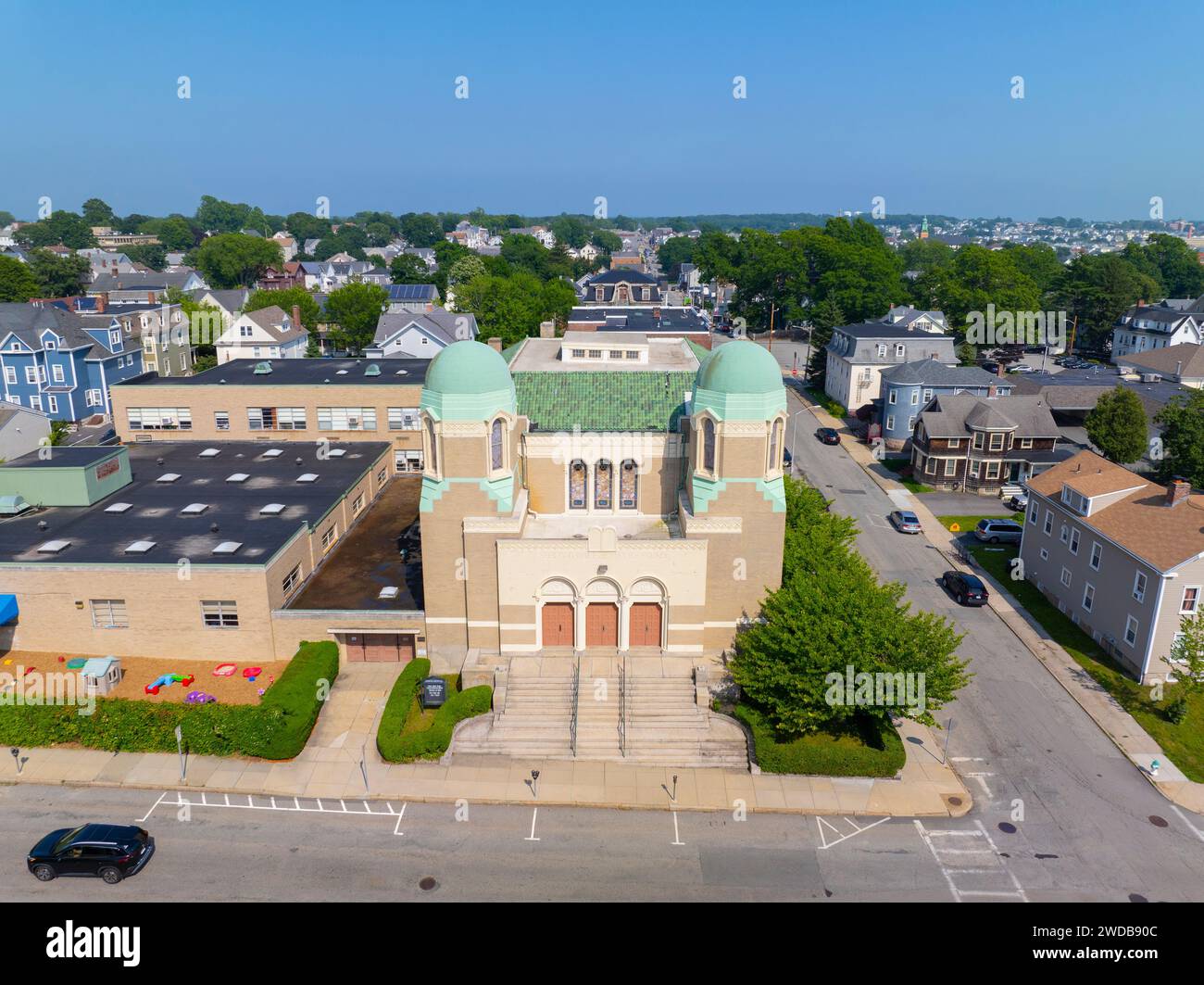 Temple Beth El of Fall River aerial view at 385 High Street in historic ...