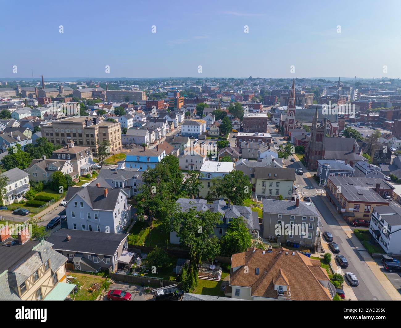 Historic residential houses aerial view on Rock Street in Fall River ...