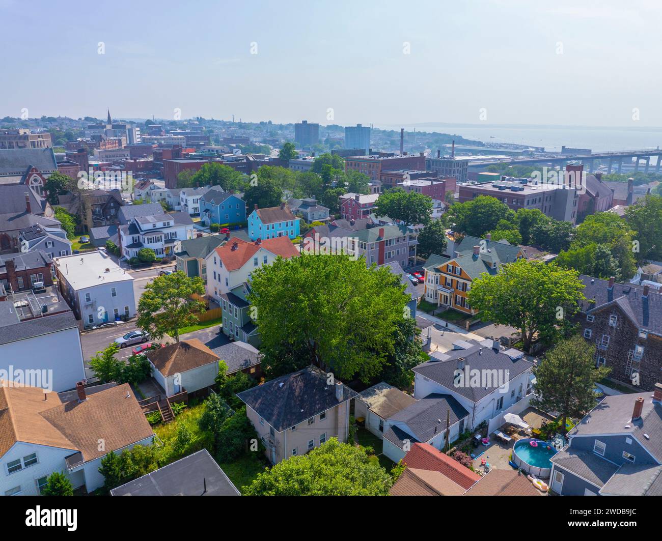 Historic residential houses aerial view on Rock Street in Fall River ...