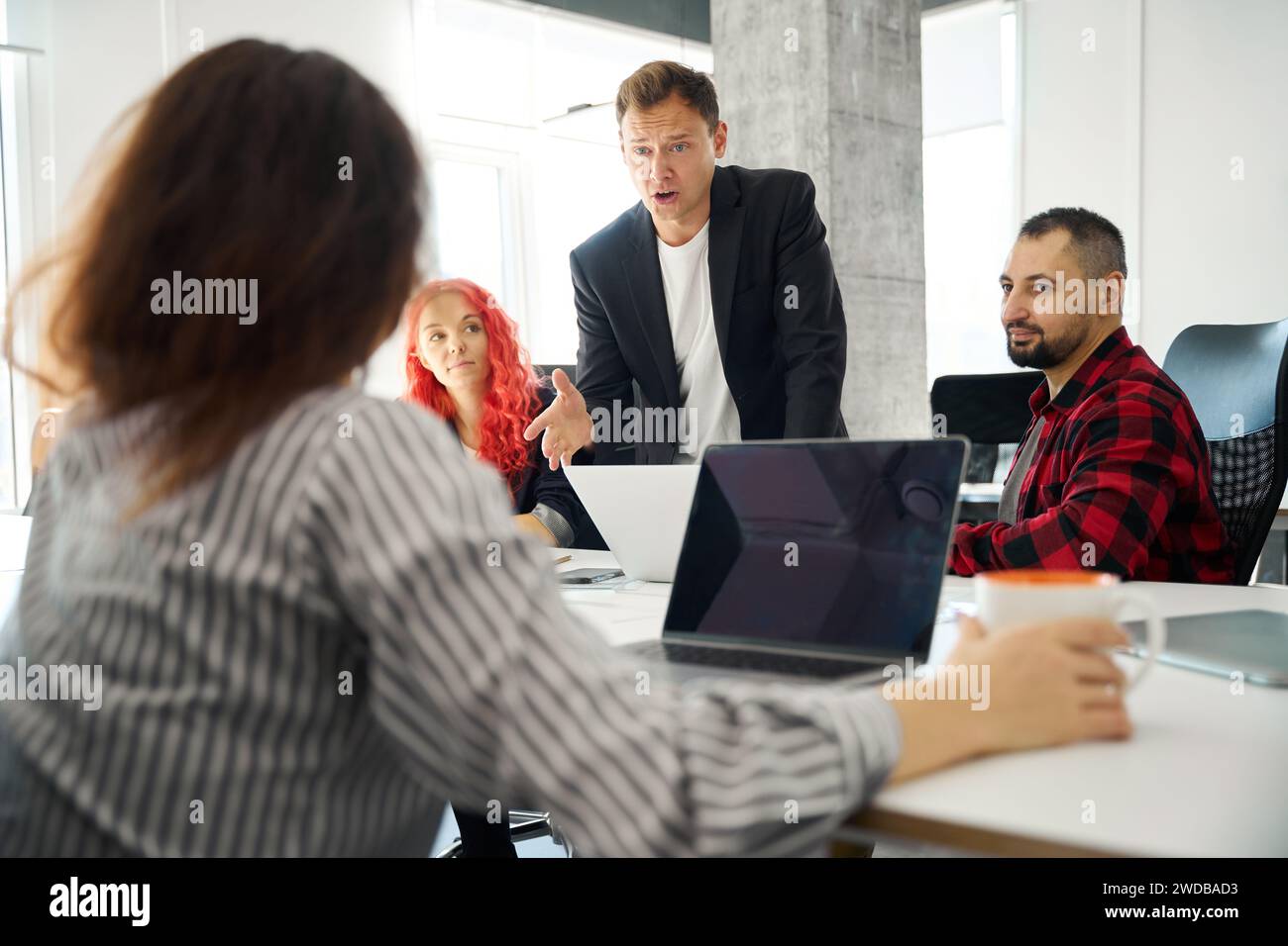 Confident caucasian female ceo explaining hi-res stock photography and ...