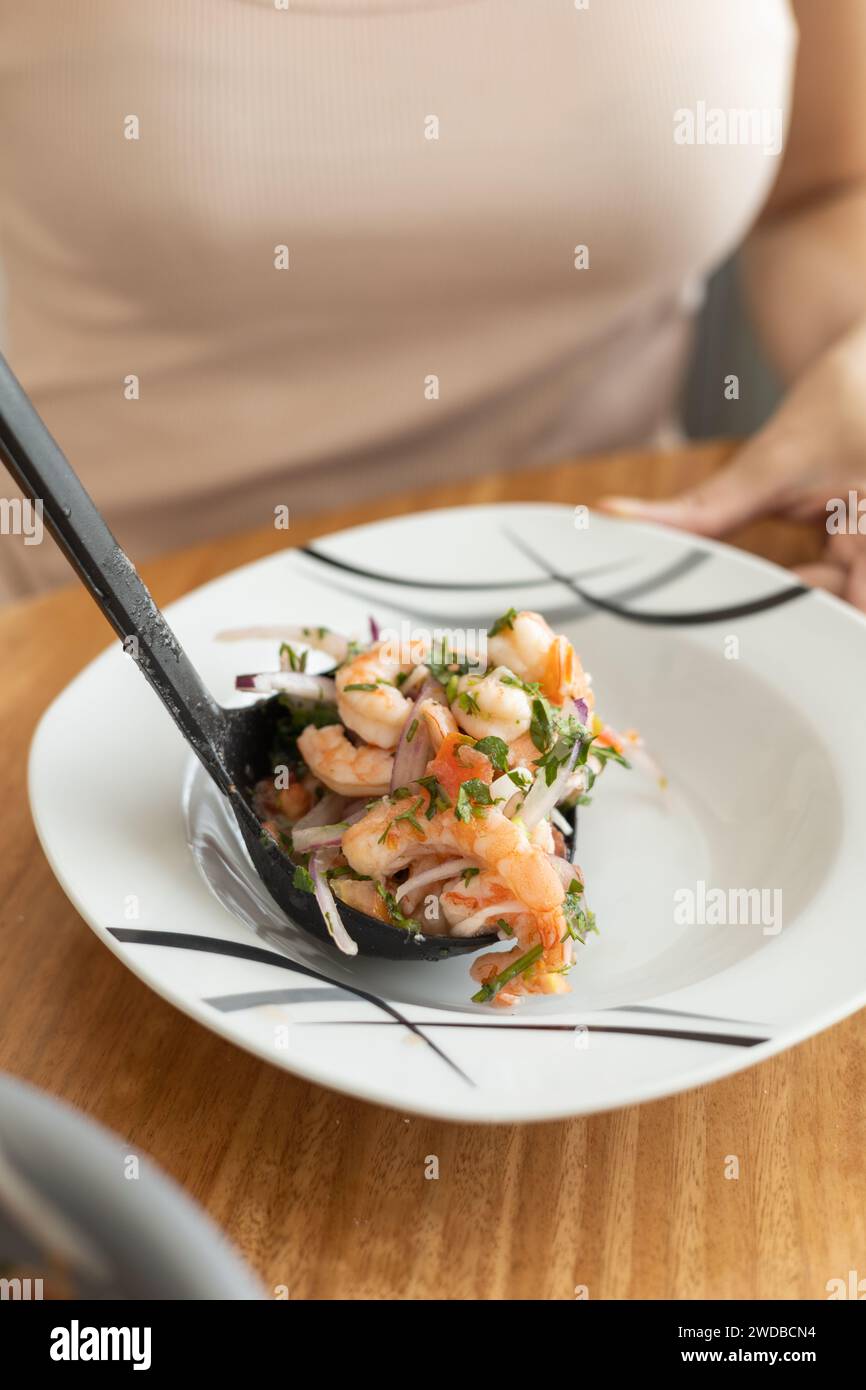 Food With Seafood Delicious Shrimp Ceviche Detail In Ingredients Preparation Of Healthy Soup