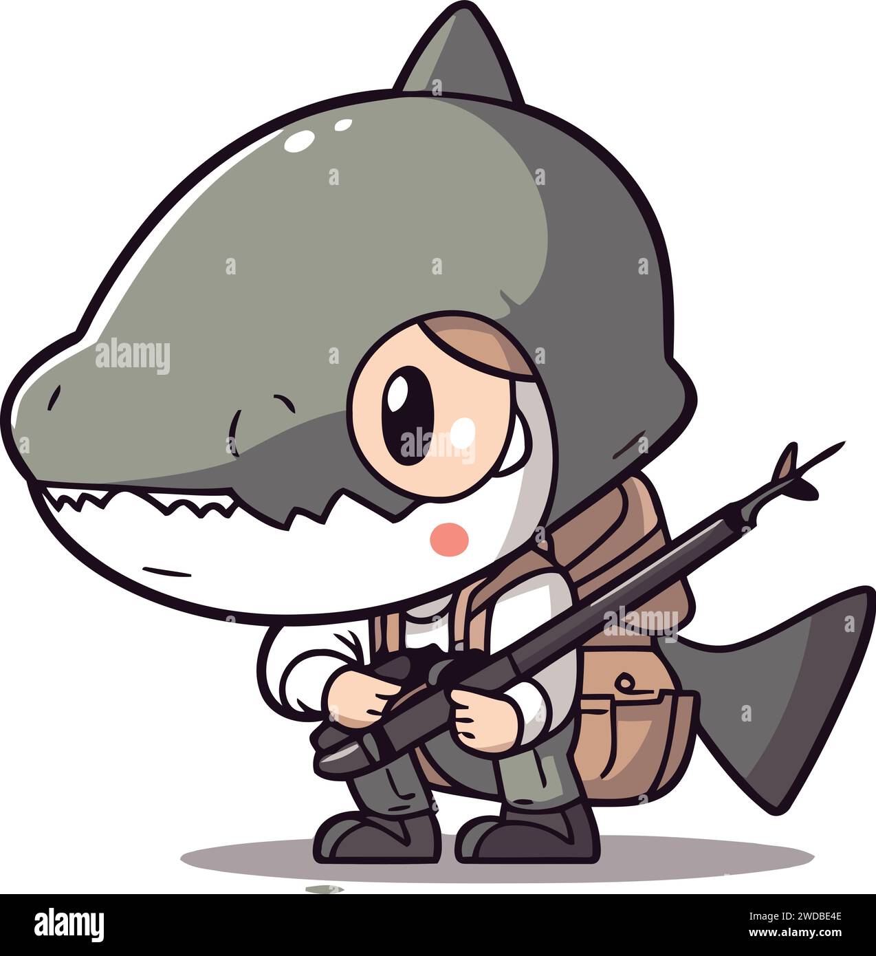 Shark hunter Cute vector cartoon character illustration of a hunter ...