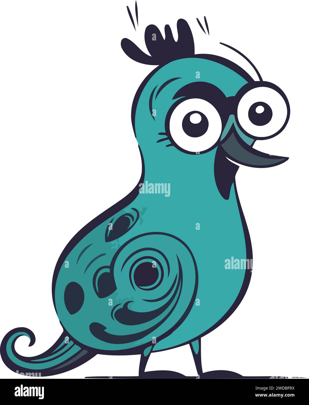 Cartoon blue bird with big eyes. Vector illustration isolated on white ...