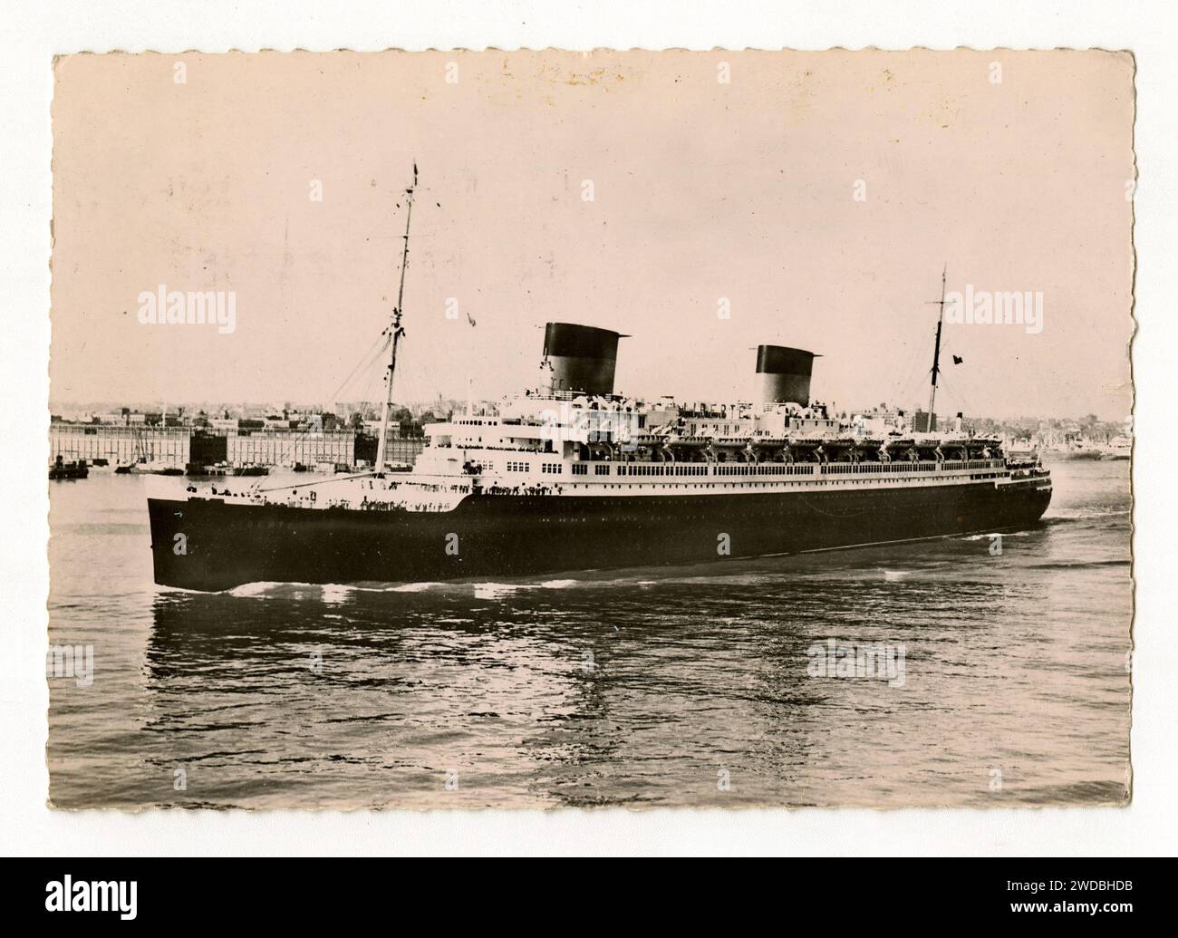 Black and white postcard view of the French Line passenger ship ...