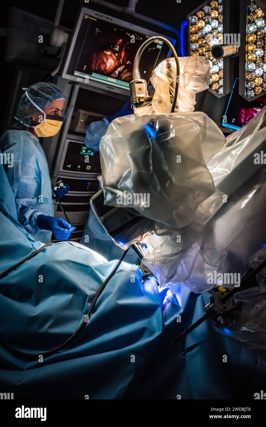 Hospital operating room with Robotic surgery equipment Stock Photo - Alamy