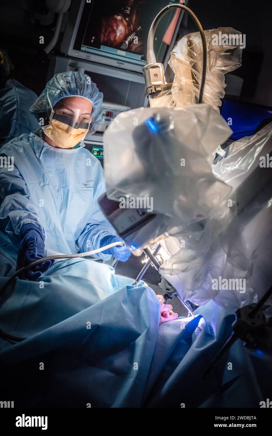 Hospital operating room with Robotic surgery equipment Stock Photo - Alamy
