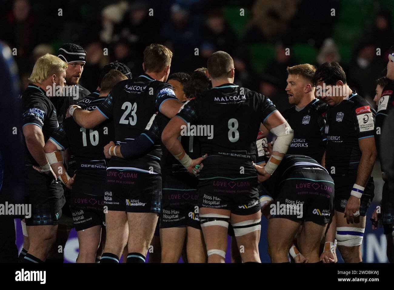 Glasgow Warriors form a huddle during the Investec Champions Cup match ...